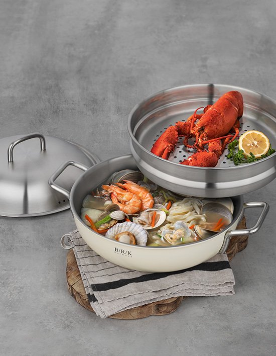 [BRK] 노르딕 통5중 WOK 28cm 크림 화이트(스티머 포함) (단품) - 마켓컬리